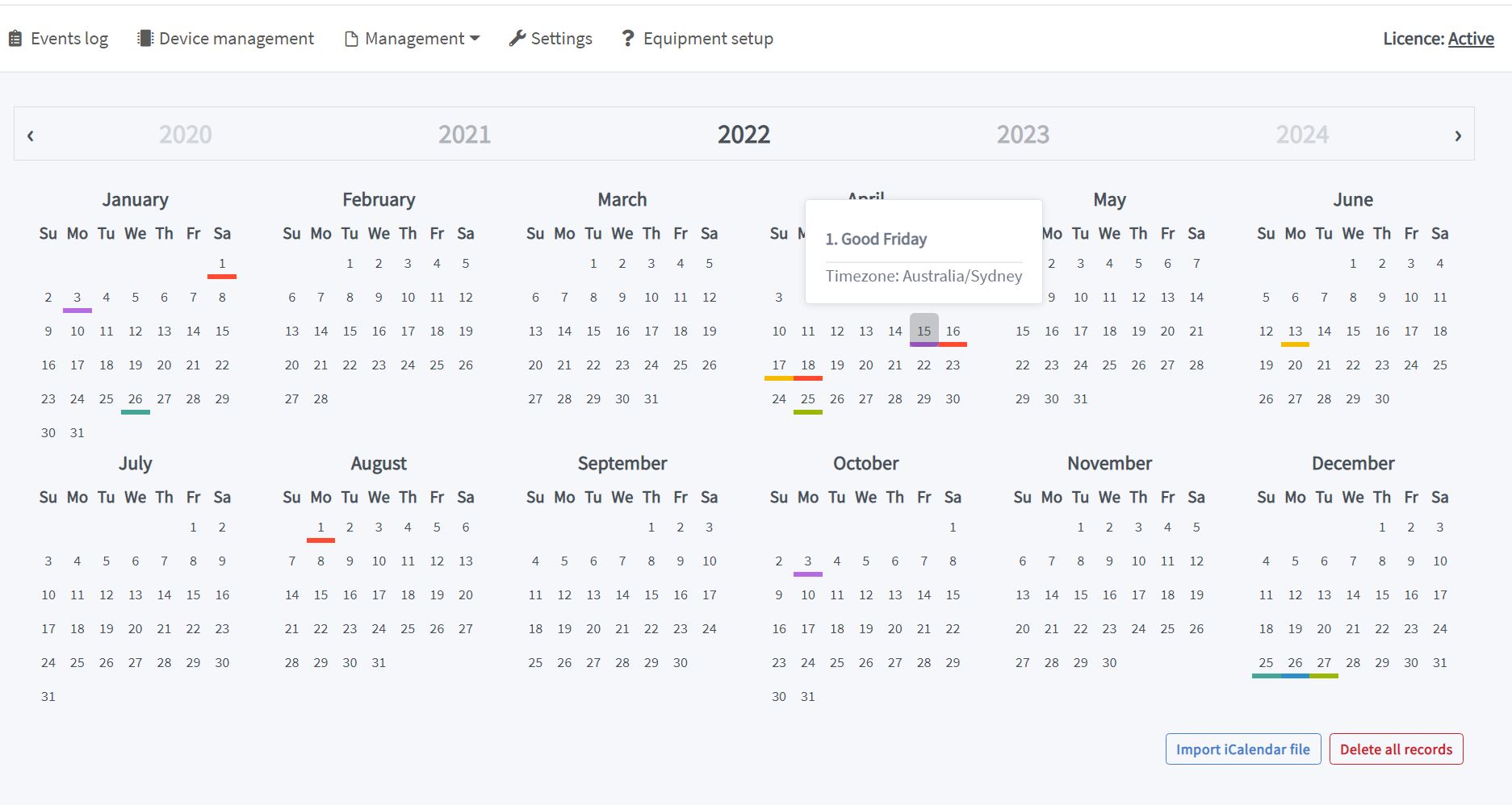 Holidays schedule - User manual